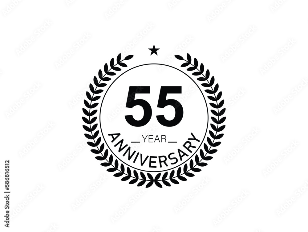 55 years anniversary logo template isolated on white, black and white ...