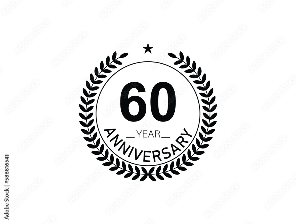 60 years anniversary logo template isolated on white, black and white ...