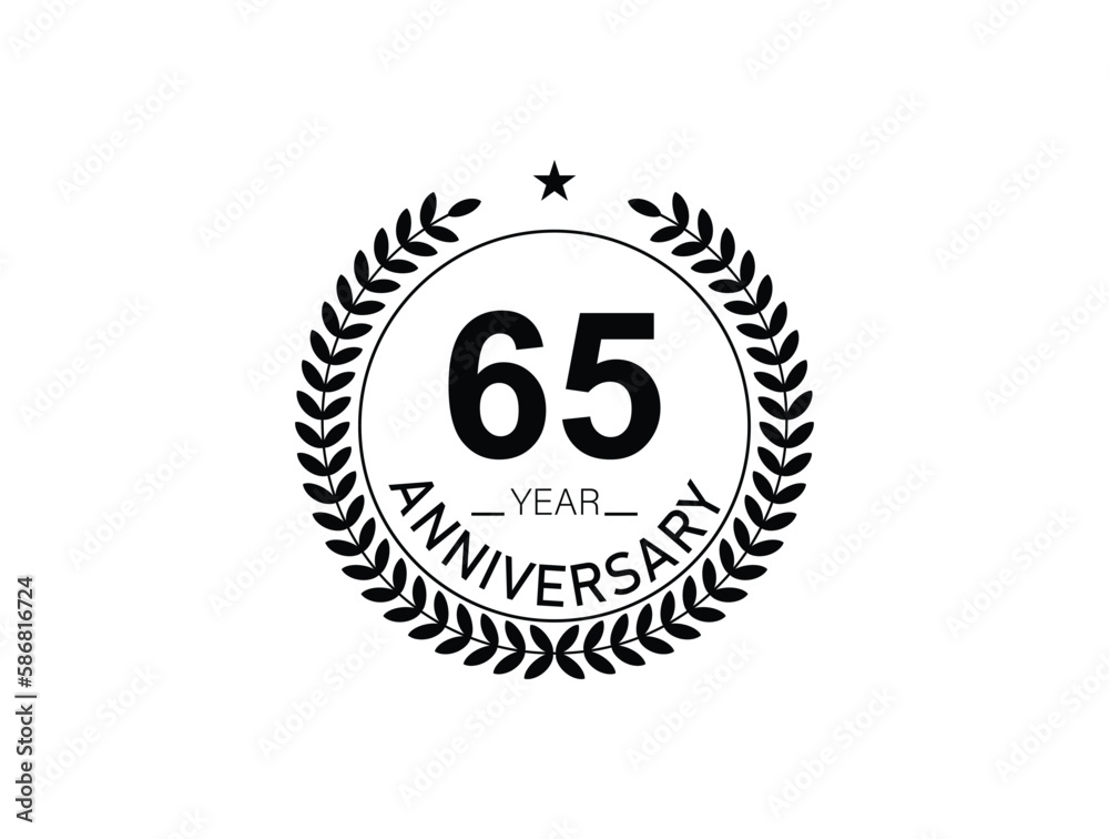 65 years anniversary logo template isolated on white, black and white ...