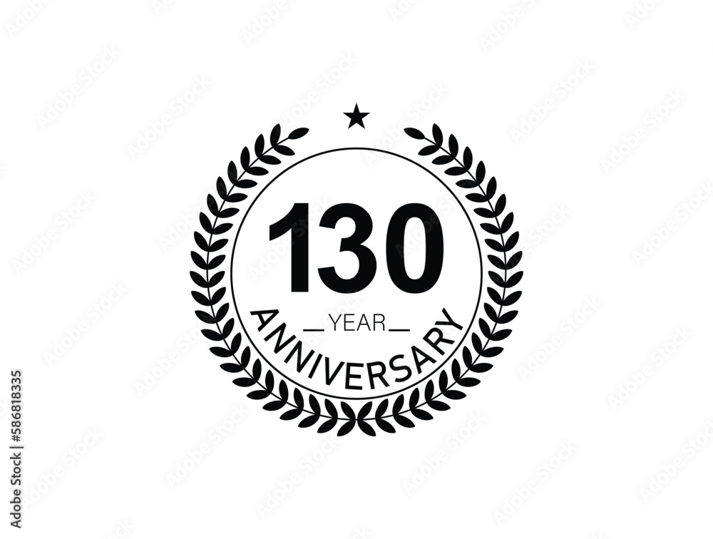 130 years anniversary logo template isolated on white, black and white ...