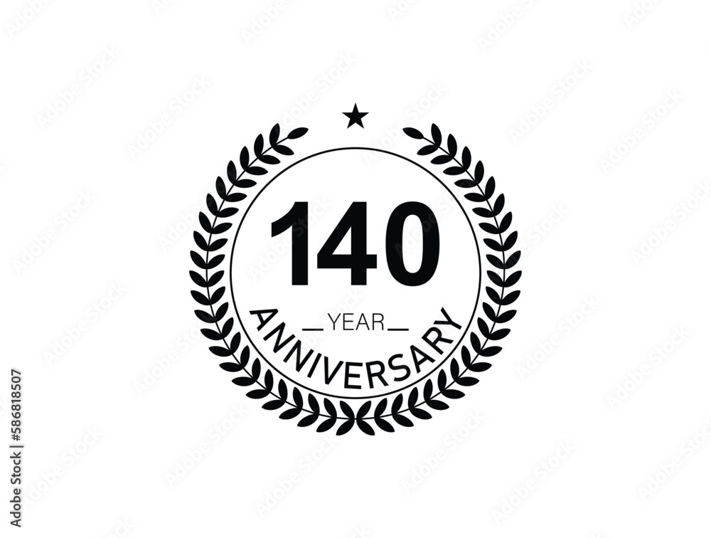 140 years anniversary logo template isolated on white, black and white ...