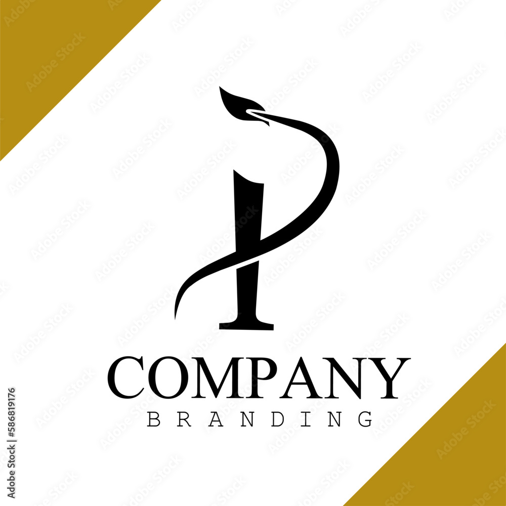 Desain logo huruf P dengan ilustrasi vektor daun Stock Vector | Adobe Stock