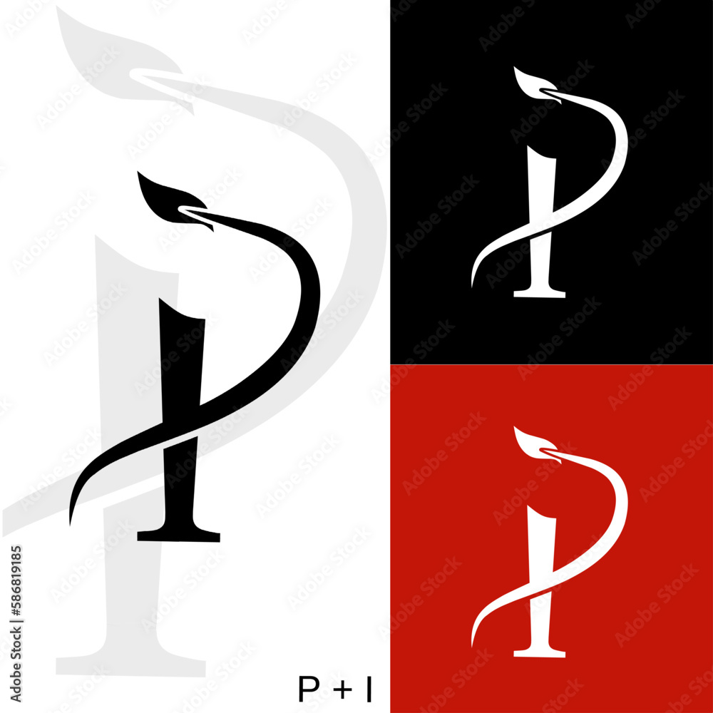 Desain logo huruf P dengan ilustrasi vektor daun Stock Vector | Adobe Stock