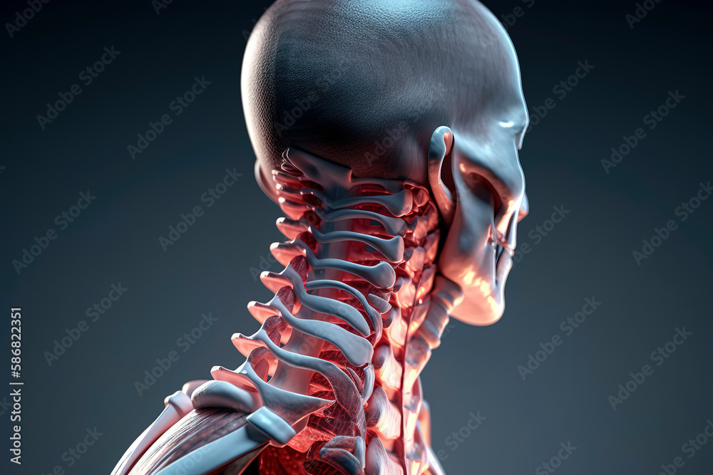 Neck pain, upper spine, cervical vertebrae spine, human body anatomy ...