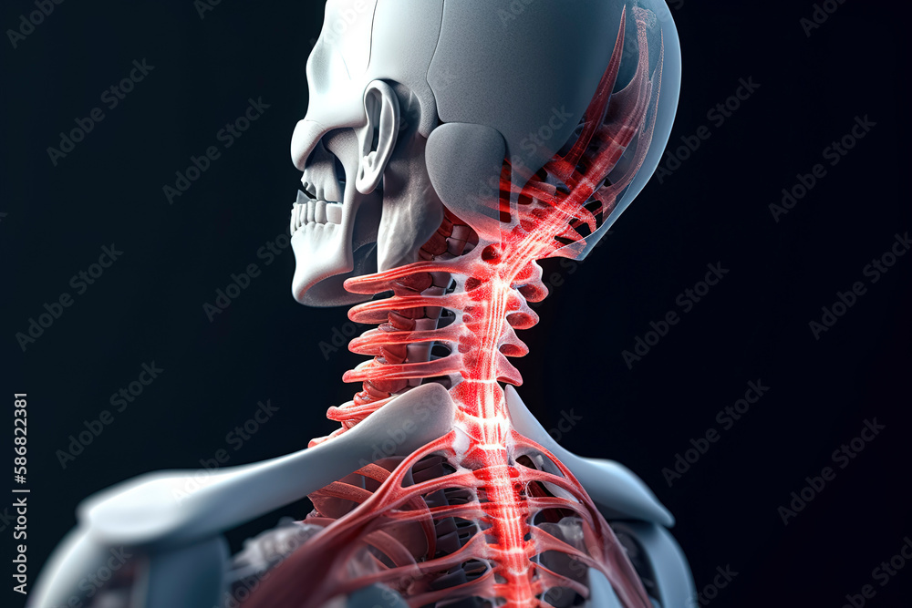 Neck pain, upper spine, cervical vertebrae spine, human body anatomy ...