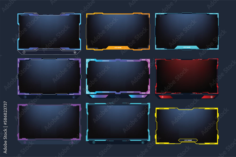 Live broadcasting screen panel set vector with abstract shapes. Online ...