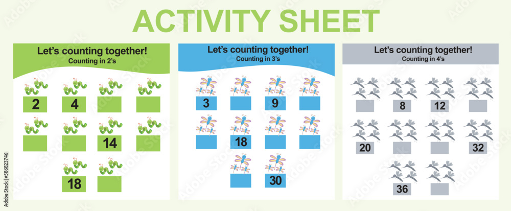 Activity sheet for children with insects theme. 3 in 1 Educational ...