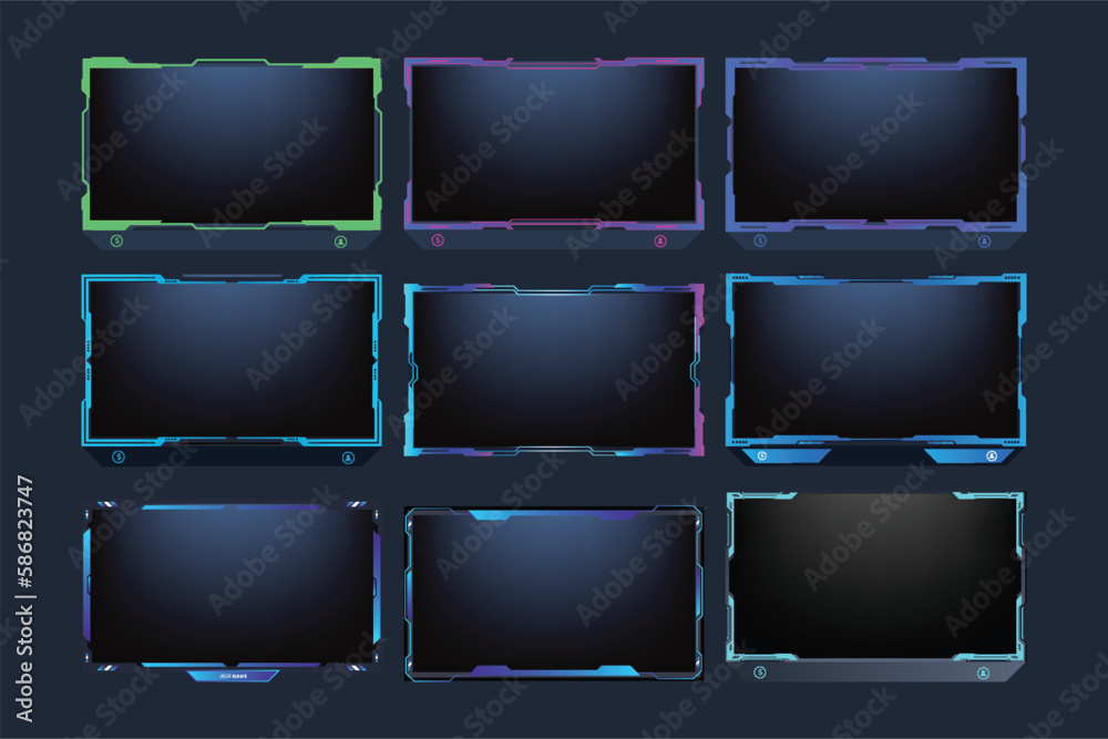 Simple streaming overlay and screen interface set design with blue ...