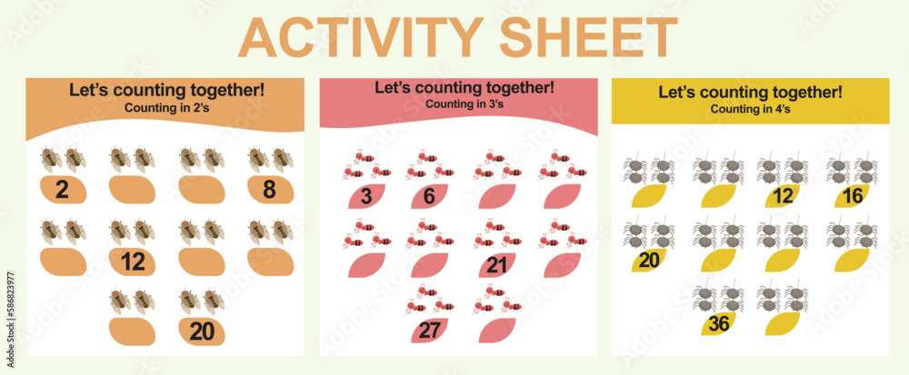 Activity sheet for children with insects theme. 3 in 1 Educational ...