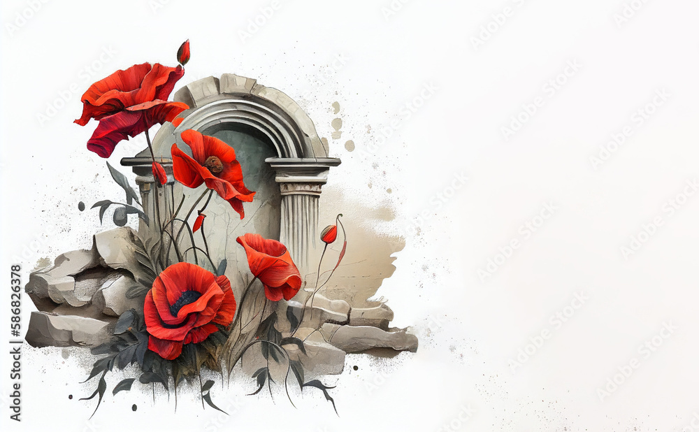 The red poppy flowers by the grave Generative AI illustration as a ...