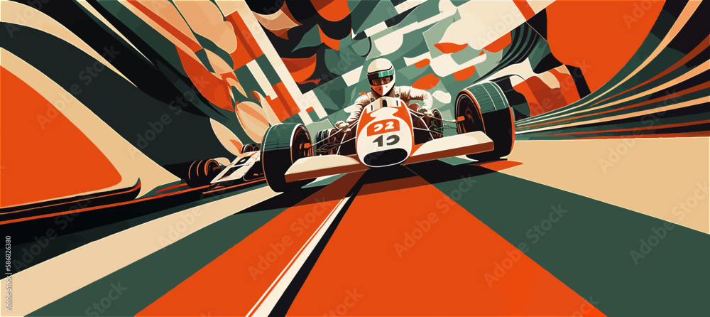 Wide-angle banner inspired by the historic Formula 1 race. Orange and ...