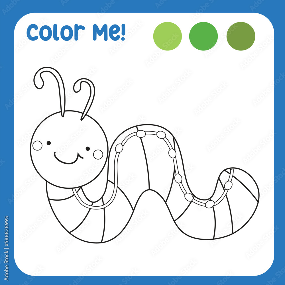 Colour me: colouring page kids with insects theme a cute caterpillar ...