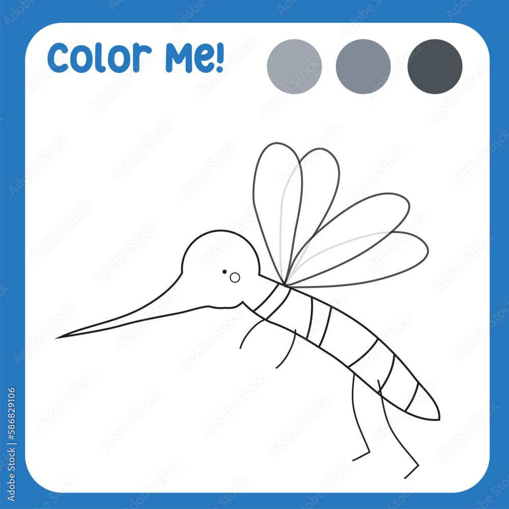 Colour me: colouring page kids with insects theme a cute mosquito ...