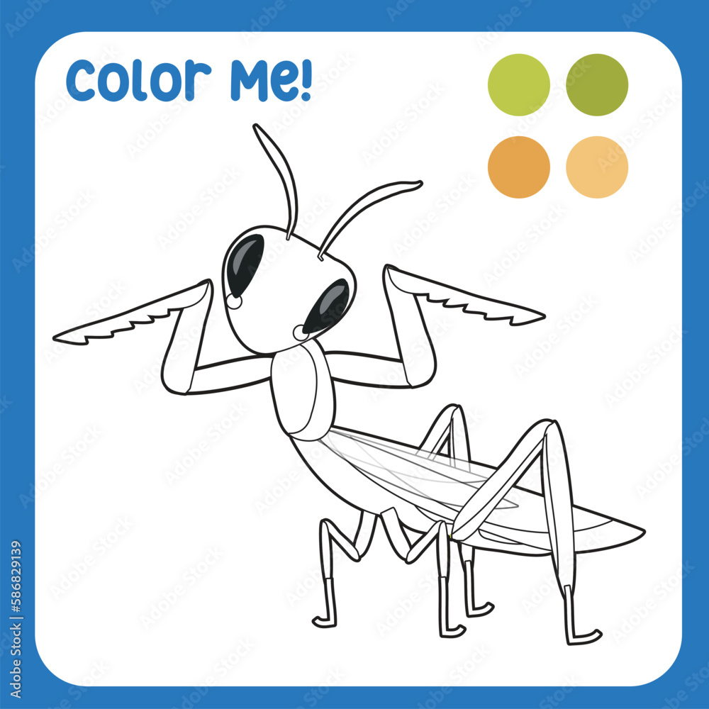 Colour me: colouring page kids with insects theme of a mantis. Coloring ...