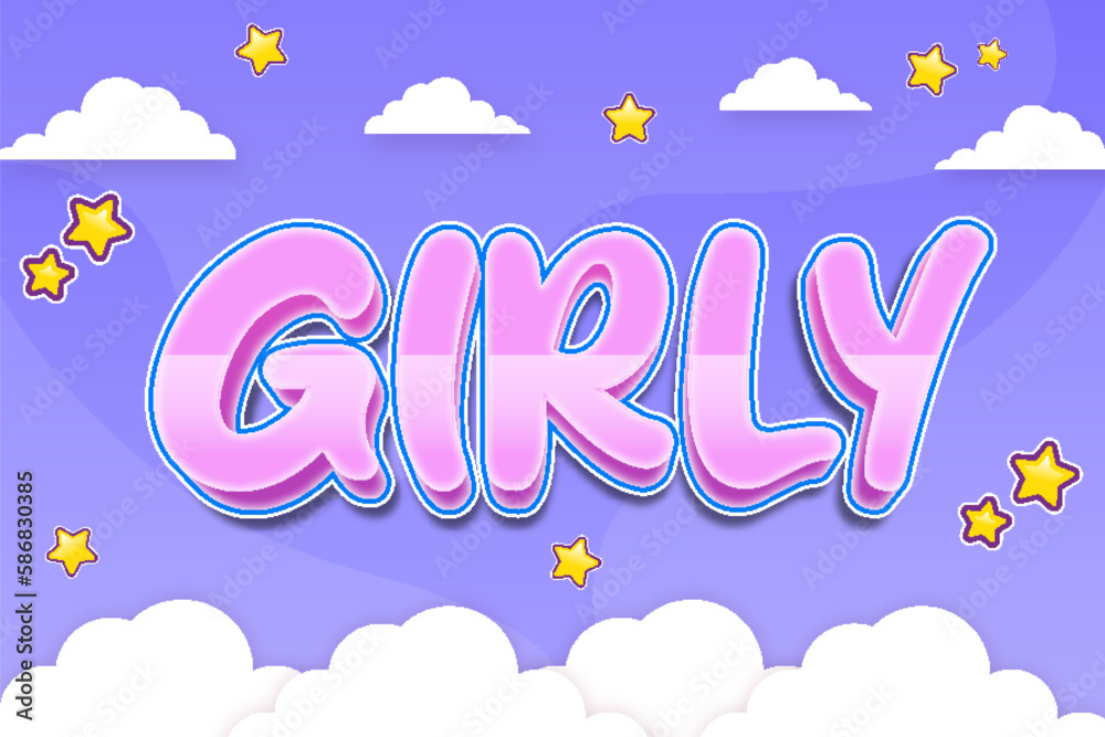 girly pink cute feminine editable text effect font style template ...