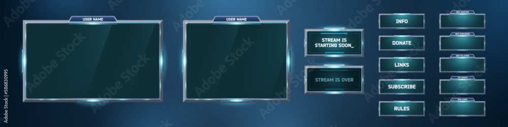 Realistic set of game stream interface frames isolated on background ...