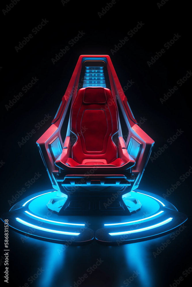 Futuristic Blue and Red Gaming Chair. Spaceship Commander Chair. Sci-fi ...
