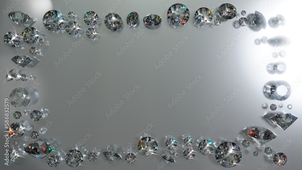 Round brilliant cut diamonds frame on the metallic desk background ...