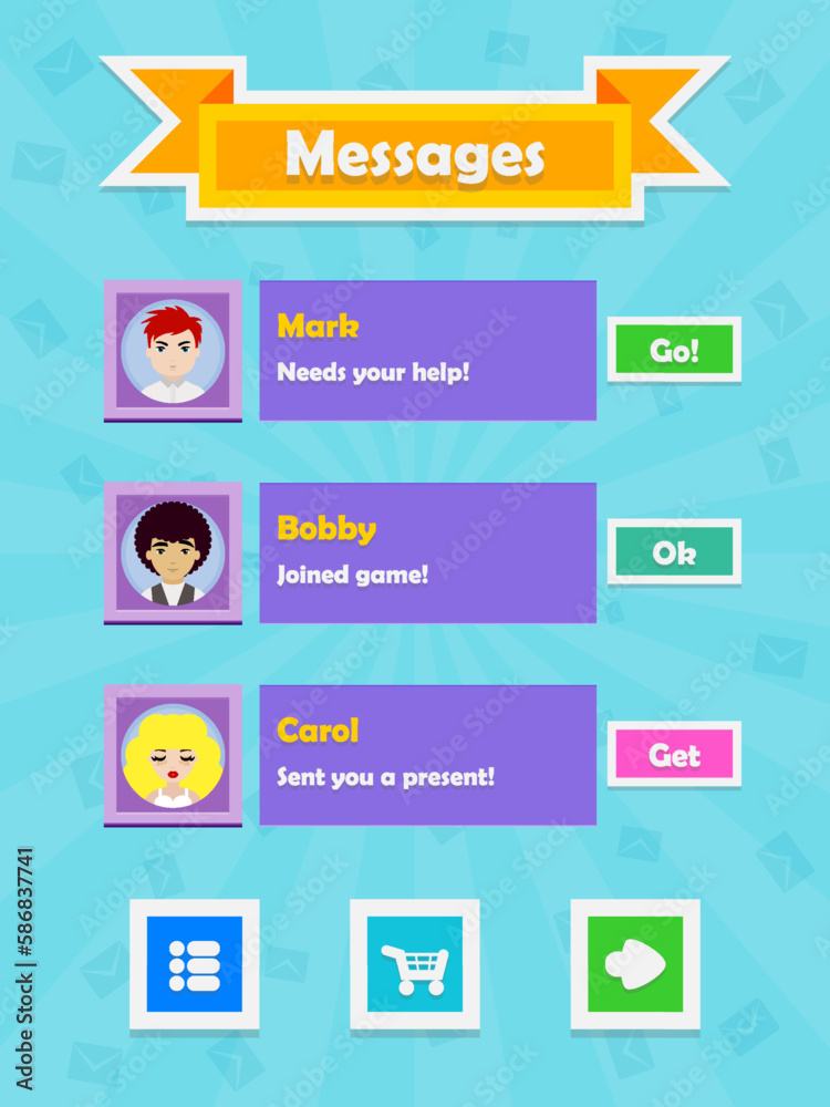 Menu of game graphic user interface on screen of 2d mobile game ...