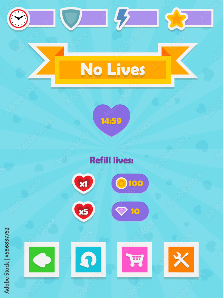 Menu of game graphic user interface on screen of 2d mobile game ...