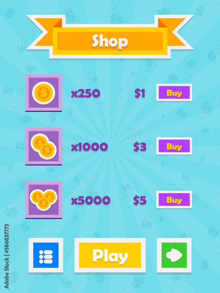 Menu of game graphic user interface on screen of 2d mobile game ...