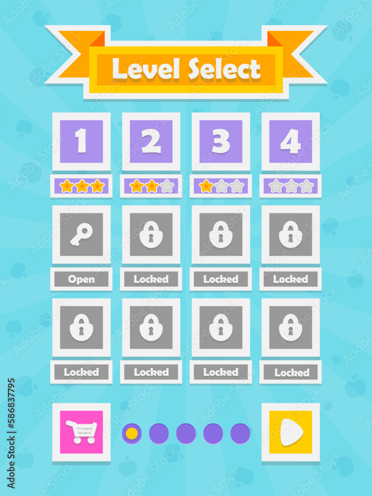 Menu of game graphic user interface on screen of 2d mobile game ...