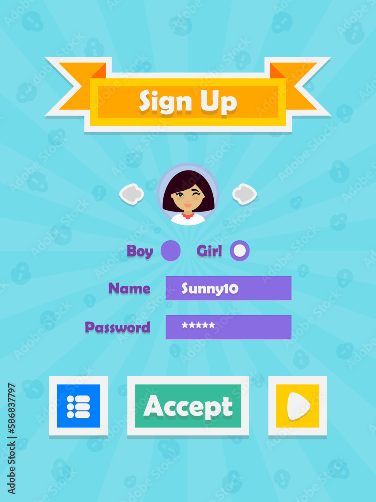 Menu of game graphic user interface on screen of 2d mobile game ...