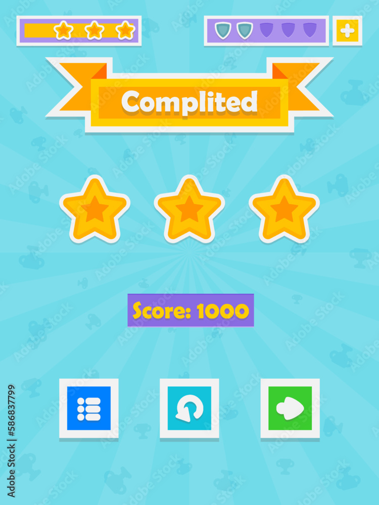 Menu of game graphic user interface on screen of 2d mobile game ...