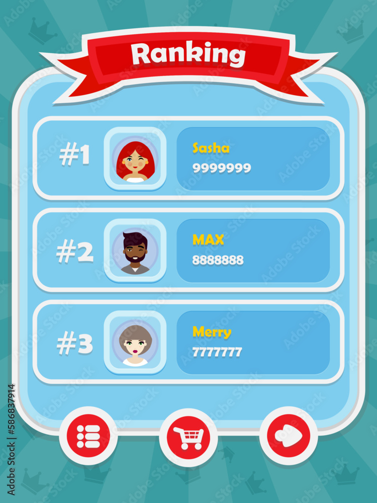 Menu of game graphic user interface on screen of 2d mobile game ...