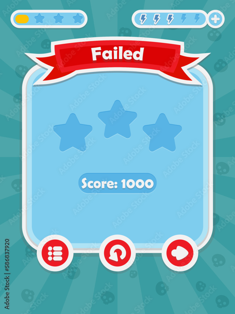 Menu of game graphic user interface on screen of 2d mobile game ...