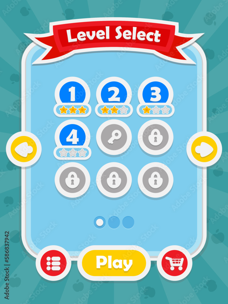 Menu of game graphic user interface on screen of 2d mobile game ...