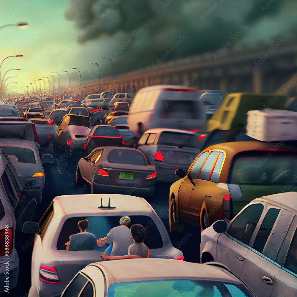 People are swearing out of the car window in a big traffic jam, created ...