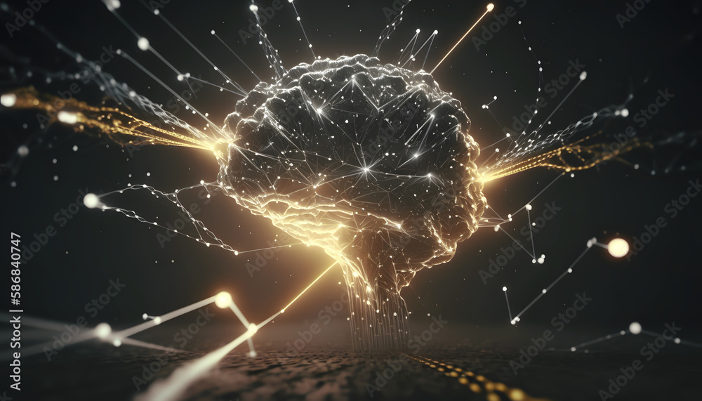 Model of the human brain and neurons, generative AI Stock Illustration ...