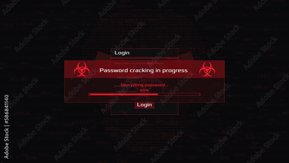 Cracking password in progress pop up. Hacking login screen. Vector ...