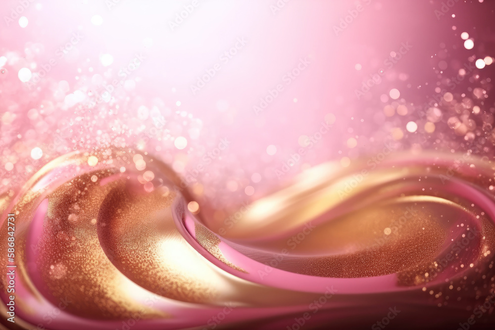 Abstract luxury swirling soft pink background with gold particle ...