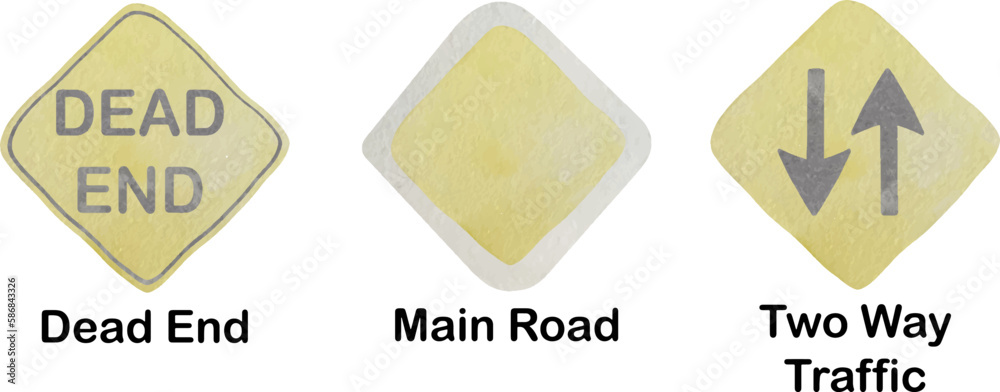 Watercolor road signs. Traffic sign illustration. Illustration of ...