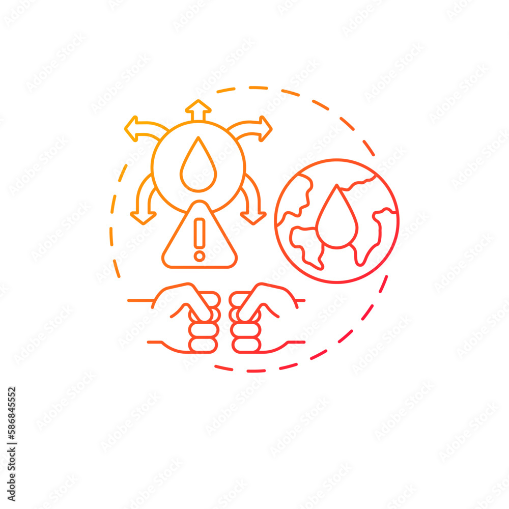 Water conflict red gradient concept icon. Fight for access to clean ...