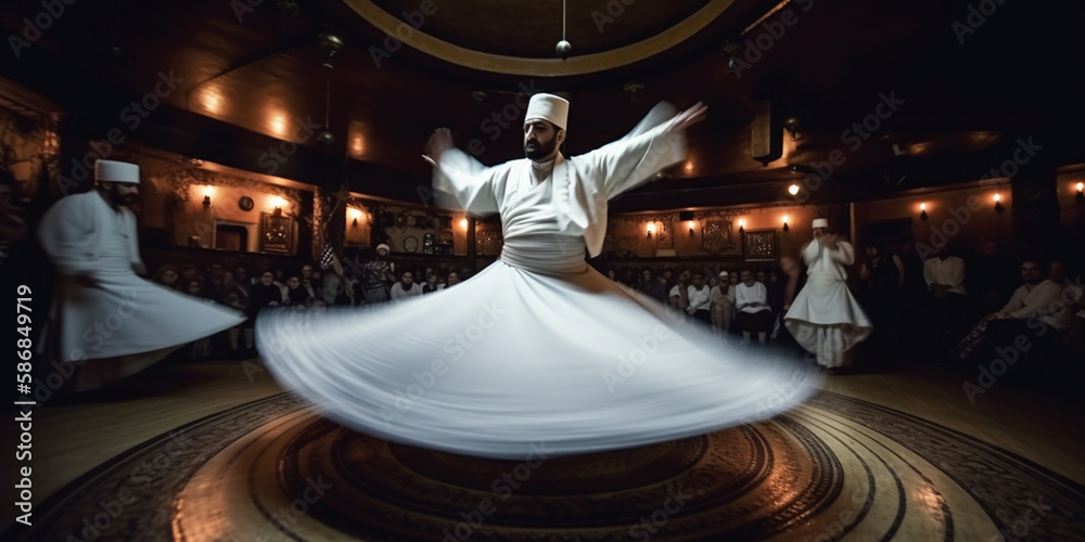 whirling dervish performing, wide angle Generative AI Stock ...