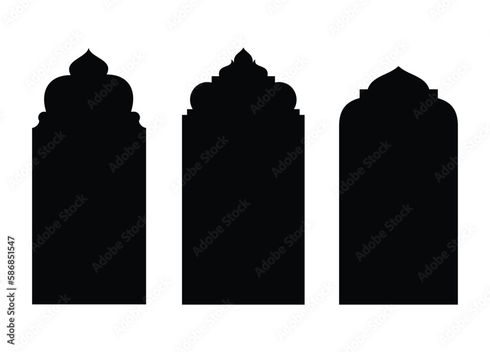 Islamic windows and arches. set of silhouette of Islamic Bagde. Islamic ...