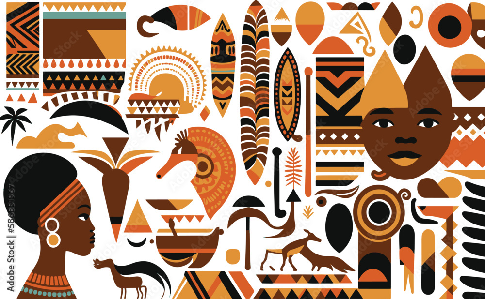 African Folklore Symbol Vector Illustration: Ethnic Tribal Traditional ...