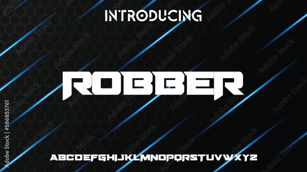 ROBBER modern style alphabet. Thin segment line font, minimalist type ...