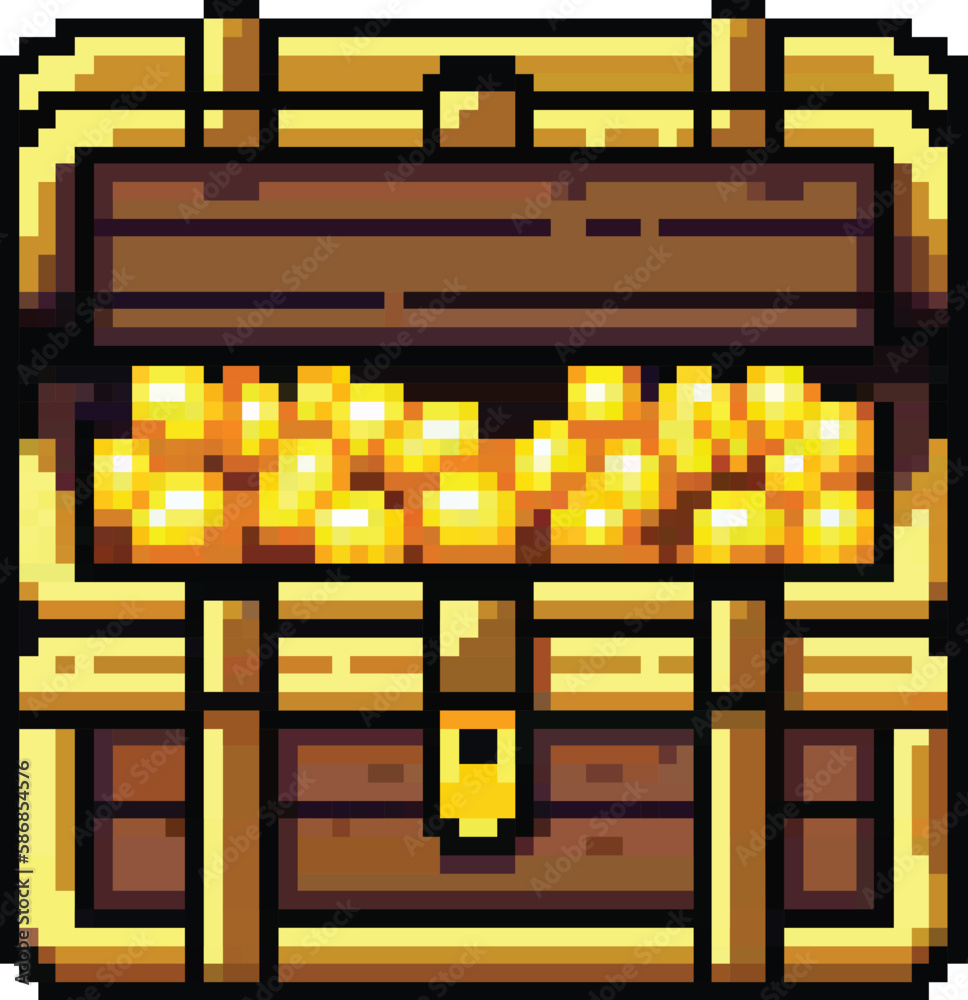 8bit pixel art of an old wooden treasure chest with golden coins Stock ...