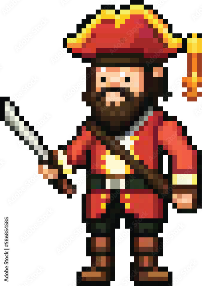 8bit pixel art of a pirate character holding a sword Stock Vector ...