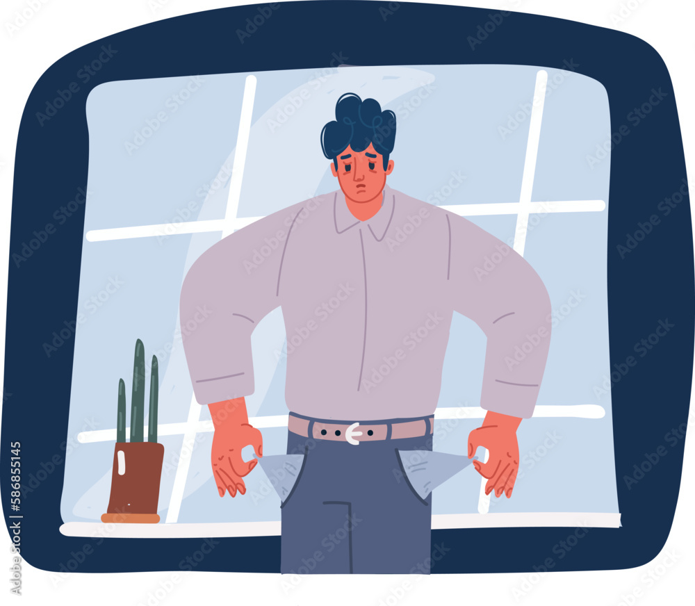 Cartoon vector illustration of a Man holding his empty pocket inside ...