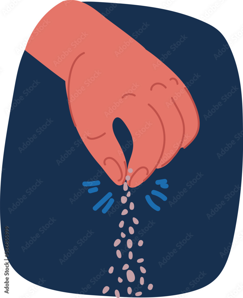 Cartoon vector illustration of Hand salting food. Pinch of salt ...