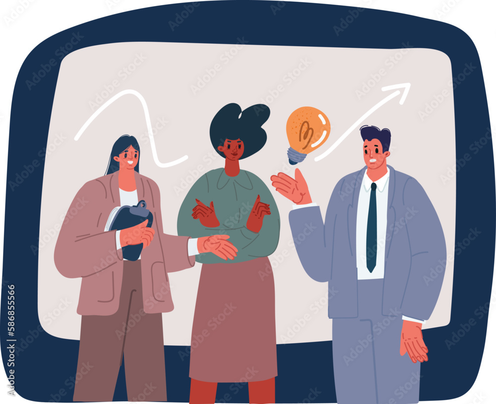 Vetor de Cartoon vector illustration of Teamwork is arranging planning ...
