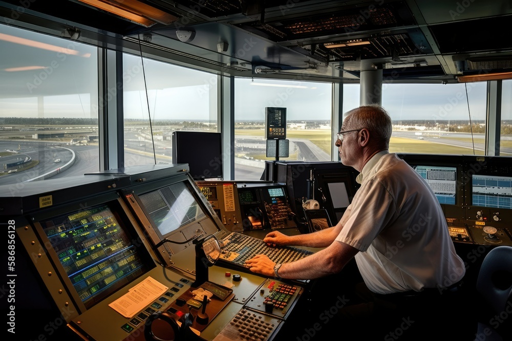 Airport traffic controllers dispatchersat work, they are responsible ...