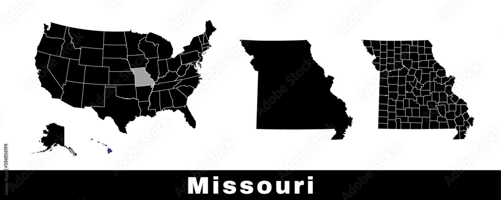 Missouri state map, USA. Set of Missouri maps with outline border ...