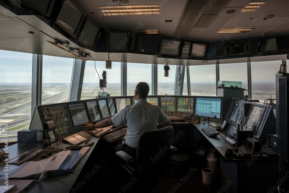 Airport traffic controllers dispatchers at work, they are responsible ...