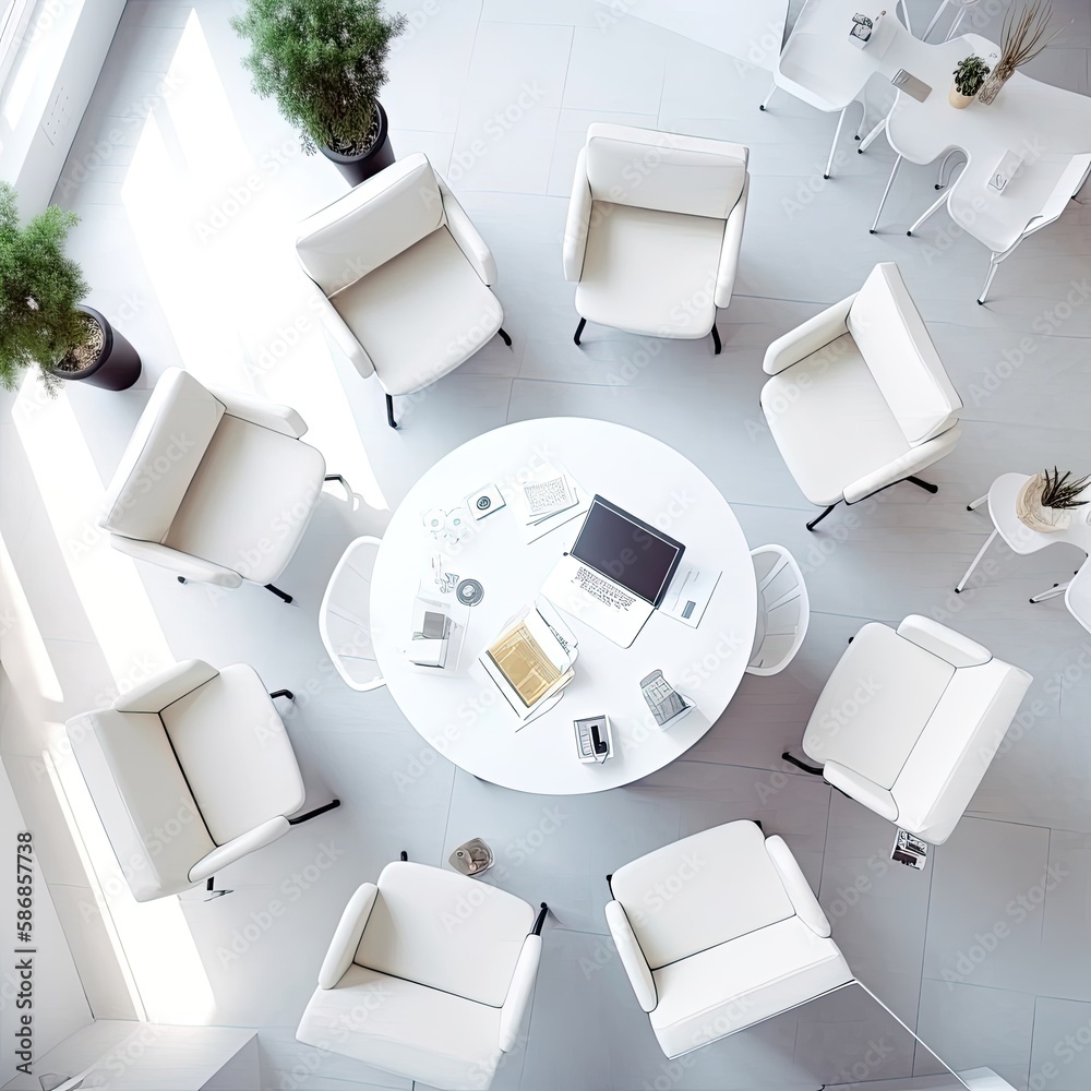top down view of a vacant meeting room in a contemporary office ...